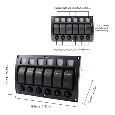 6 Gang Rocker Switch Panel with Overload Protector - Buy 6 Gang Rocker ...