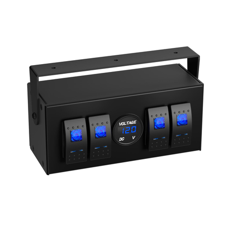 12V 4 Gang SPST Rocker Switch Control Box with Voltmeter IP54 ...