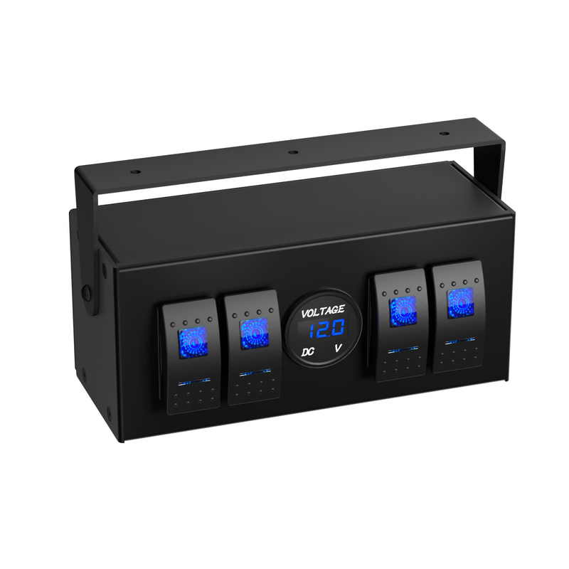 12V 4 Gang SPST Rocker Switch Control Box with Voltmeter IP54 ...