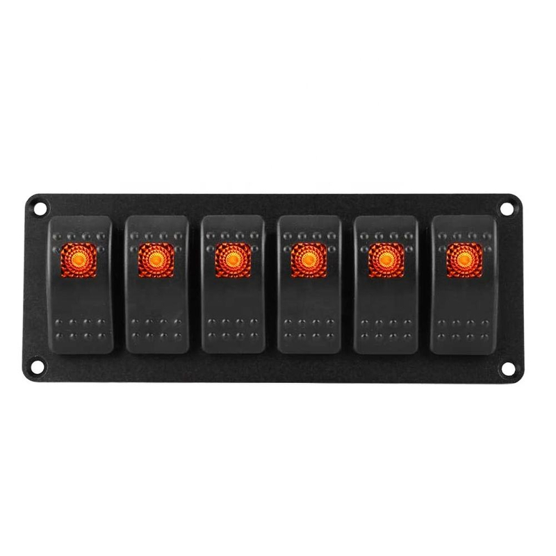 Amomd 12V 24V Waterproof Marine Rocker Switch Panel 6 Gang Red LED On ...