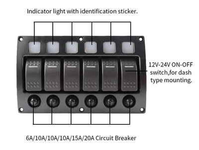 6 Gang Rocker Switch Panel with Overload Protector - Buy 6 Gang Rocker ...
