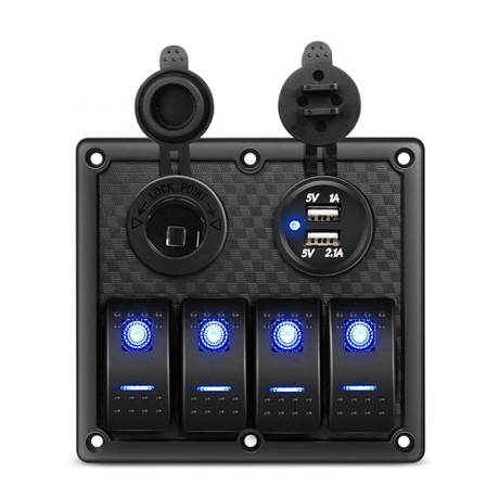 Amomd 4 Gang Waterproof Black Rocker Switches Panel DC 12V-24V RV ...