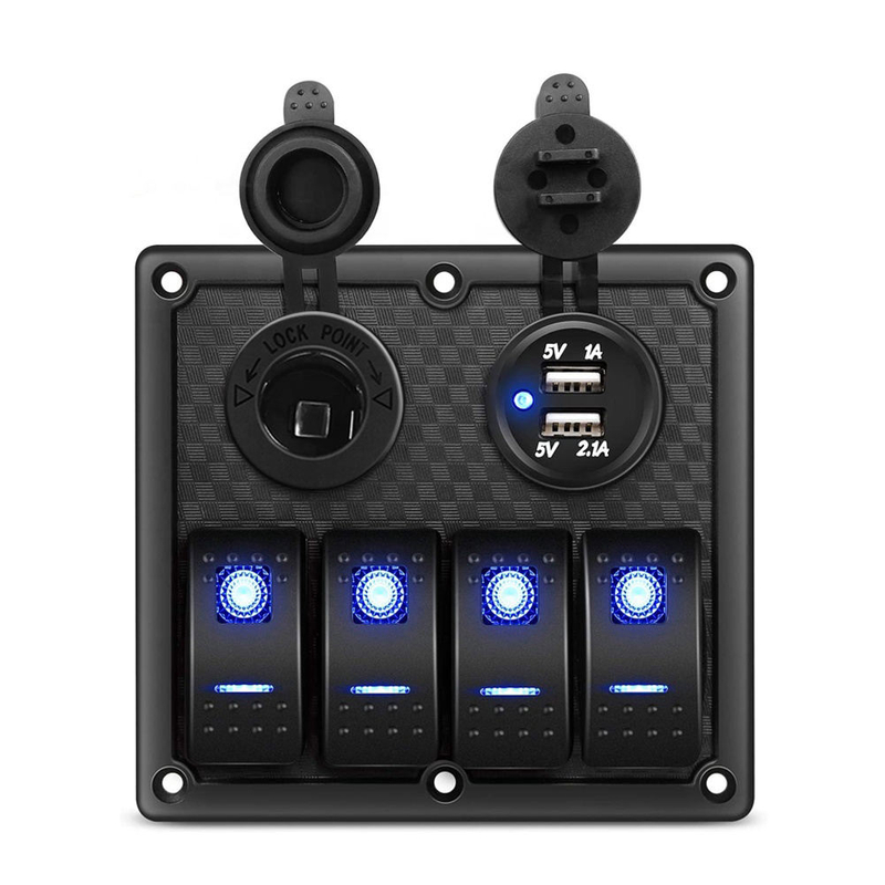 Amomd 4 Gang Waterproof Black Rocker Switches Panel DC 12V-24V RV ...